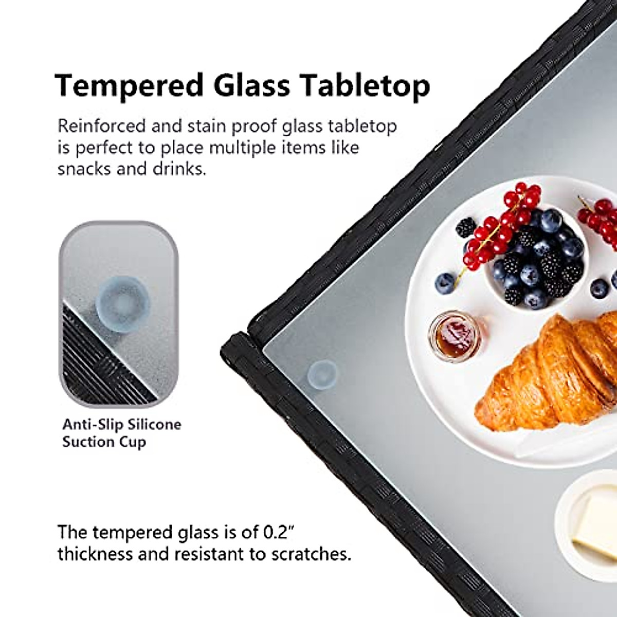 RELAX4LIFE 3-Piece Patio Furniture Set - Rattan Conversation Set, Wicker Bistro Set W/ 2 Chairs, Glass Table, Steel Frame, Outdoor Chairs Set for Backyard, Balcony, Front Porch Furniture(Gray)