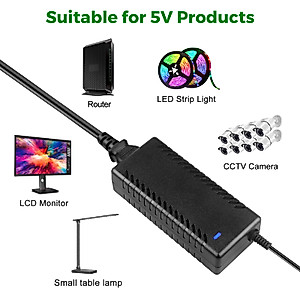 LeTaoXing 5V 5A Power Supply Adapter 5 Volt 5 Amp 25W AC 100V~240V to DC Converter Transformer LED Driver with 5.5x2.5mm DC Tip for WS2812B WS2813 LED Pixel Strip Raspberry Pi Arduino