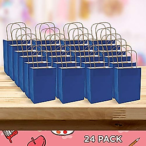 Fun Express Medium Blue Kraft Paper Gift Bags 24 Count - 6 1/2" x 3 1/4" x 9" with 4 1/2" Handles - Craft Supplies Birthday Party Boy Decoration, Baby Shower Decor Supply Set Disposable