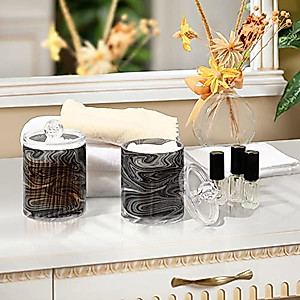 2 Pack Qtip Holder Organizer Dispenser Grey Black Marble Bathroom Storage Canister Cotton Ball Holder Bathroom Containers for Cotton Swabs/Pads/Floss