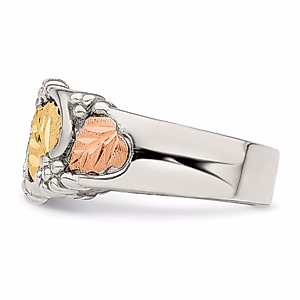 Fancy Victorian-Style Wedding Ring, Sterling Silver, 12k Green and Rose Black Hills Gold Size 8