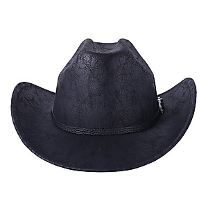 Lanzom Women Men Leather Western Cowgirl hat Cowboy Hat Outdoor Wide Brim Hat with Lanyard (US, Alpha, Medium, Black)