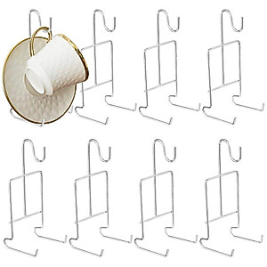 Homaisson Cup and Saucer Display Stand, 8 Pcs Tea Cup and Saucer Holders, Teacup Coffee Mug Organizer Rack, Golden Finish Metal Mug and Saucer Stand for Tea Coffee Cups Plates(Silver)