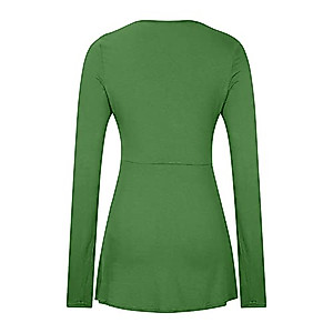 SMIDOW Womens Sexy Twist Front v Neck Tops Trendy Spring Long Sleeve Shirts Solid Casual Loose Comfy Pleated Blouse