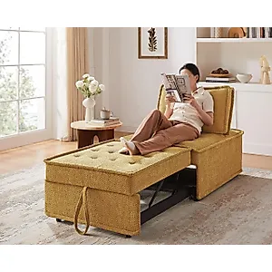 VANOMi Sleeper Chair, Convertible 3-in-1 Chair Sofa Bed, Boucle Pull-Out Bed with Adjustable Backrest, Oversized Sleeper Chairs for Adults for Living Room Bedroom Small Spaces