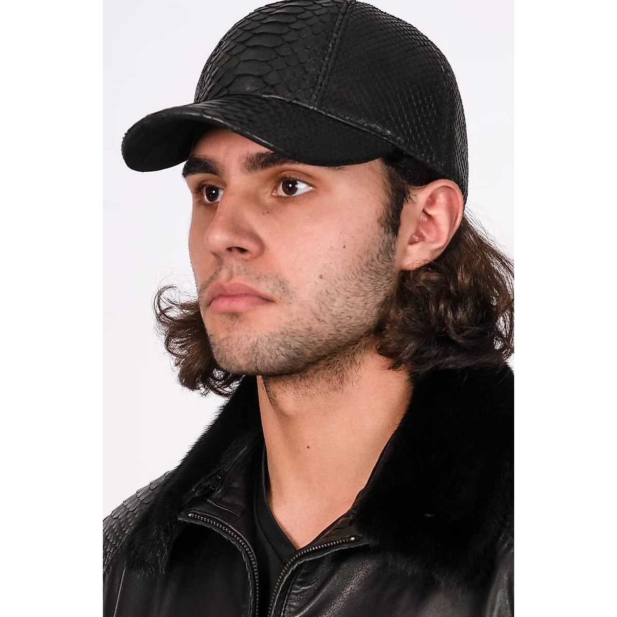 INOGIH Snakeskin-Leather Baseball-Cap Unisex Casual-Dad-Hat Adjustable Snapback for Women Men Black