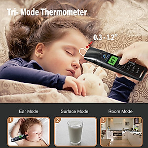 Amplim Baby Thermometer | 3-in-1 Infrared Thermometer for Ear, Forehead & Touchless, FSA/HSA Eligible Accurate Fever Thermometer for Baby, Infants, Toddlers, Kids & Adults | Black Base Stand & Clock