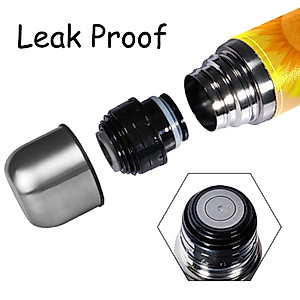 Stainless Steel Leather Vacuum Insulated Mug Sunflower Thermos Water Bottle for Hot and Cold Drinks Kids Adults 16 Oz