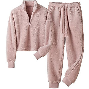 TAQCUX Womens Winter Pajamas Sets Soft Comfy Fleece Pullover Sherpa Pants Fuzzy 2 Piece Pjs Set Cute Warm Loungewear(Mauve-S)