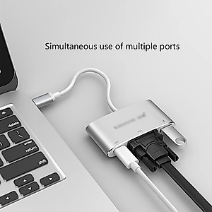 Port Expander USB C Hub Adapter USB C to VGA Adapter USB C Docking Station with 1080P@60Hz VGA, USB 3.0 Ports, PD 65W USB Splitter