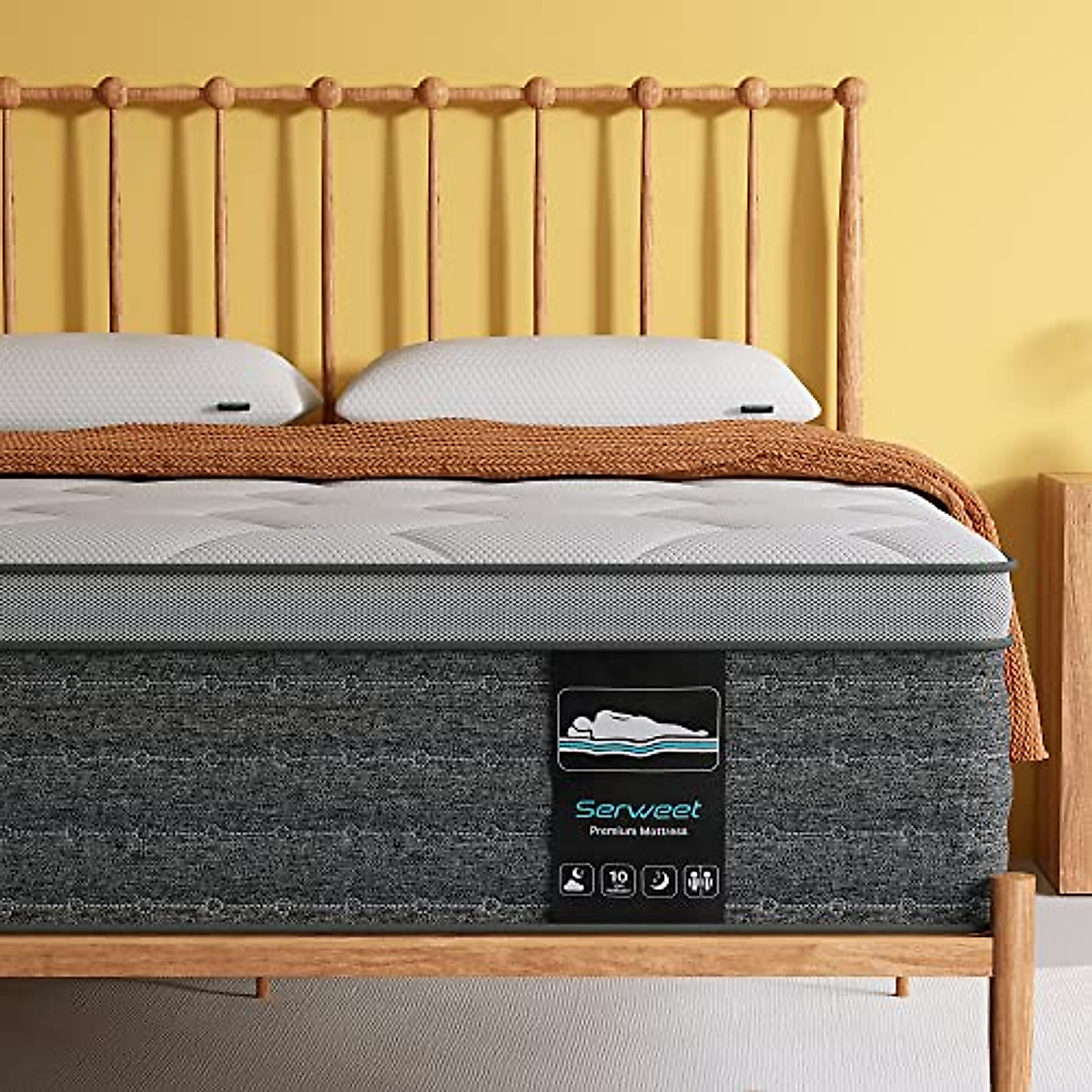 Serweet 12 Inch Memory Foam Hybrid Full Mattress - 5-Zone Pocket Innersprings for Motion Isolation -Heavier Coils for Durable Support -Medium Firm -Fiberglass-Free -Made in North America
