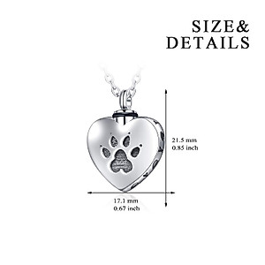 WINNICACA Cremation Jewelry Pet Urn Keepsake Necklace Sterling Silver Heart Urn Necklaces for Ashes for Dog Cat Paw w/Funnel Filler Kit
