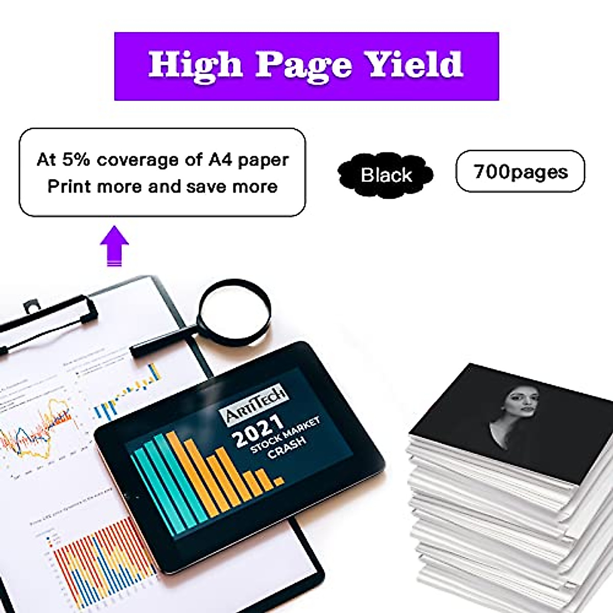 Replacements for Kodak 10XL 10B 10 Black Compatible Ink Cartridge 5 Pack Black Ink Use for Kodak 5100 5300 5500 ESP3250 ESP5250 ESP3 ESP5 ESP7 ESP9 Hero 7.1, 9.1 Printers