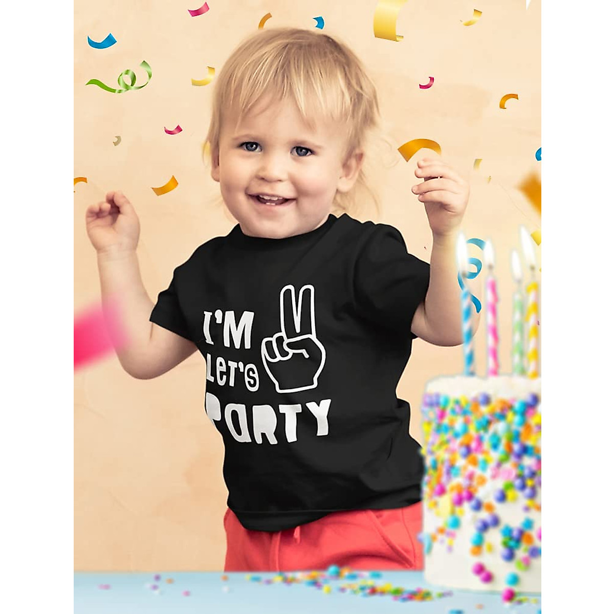 I'm Two Let's Party 2nd Birthday Shirt Gifts for 2 Year Old Boy Girl Toddler Kids T-Shirt 3T Black
