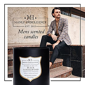 Manly Indulgence Scented Jar Candle, Black Sandalwood, Signature Collection, Soy Wax Blend, Wooden Wick, 15 Oz, Single (Bergamot, Tobacco, Amber & Musk)