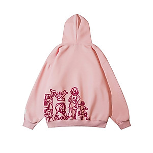 Laixton Men's Oversized Hoodie Pullover Unisex Graphic Sweatshirts Hoodies Casual Tunic Anime Streetwear Aesthetic Top Pink