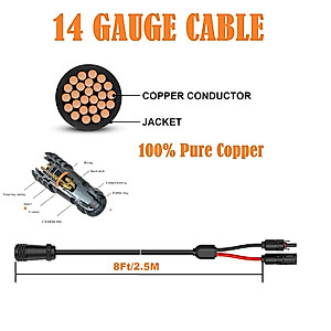 SolarEnz Solar Connectors to 2 Pin Power Industrial Circular Connector Adapter Connect Solar Panel Charge AC200P Portable Power Station 8Ft/2.5M