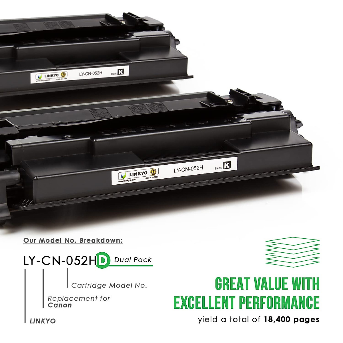 LINKYO Compatible Toner Cartridge Replacement for Canon 052H 052 High Capacity (Black, 2-Pack)