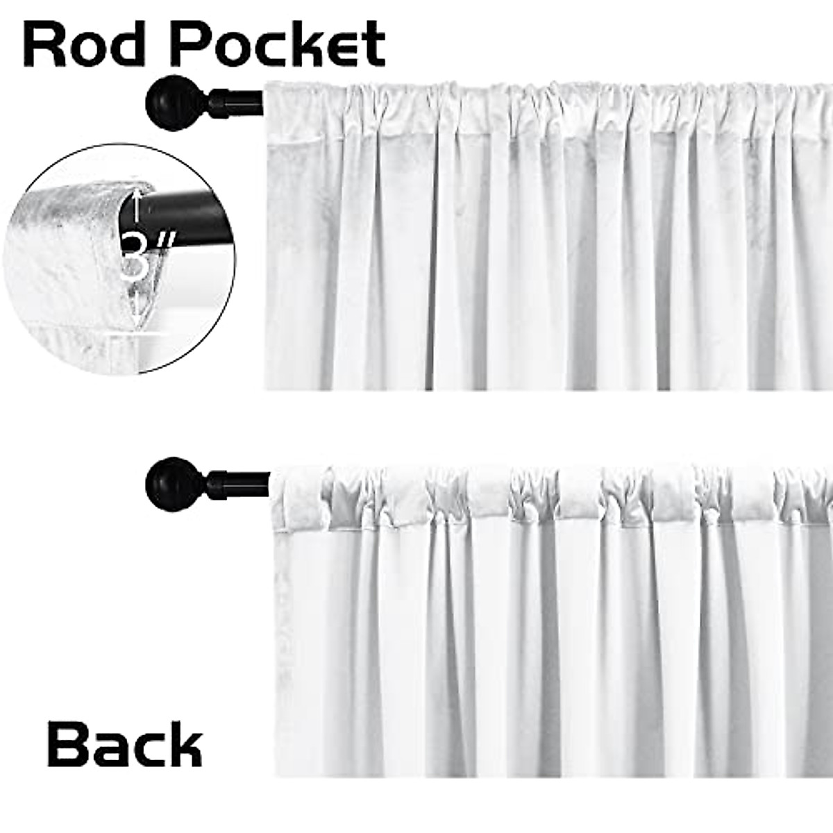 SNITIE White 84 in Long Velvet Curtains with Back Tab and Rod Pocket Thermal Insulated Soft Privacy Light Filtering Velvet Drapes for Bedroom and Living Room, Set of 2 Panels, 52 x 84 Inches Long