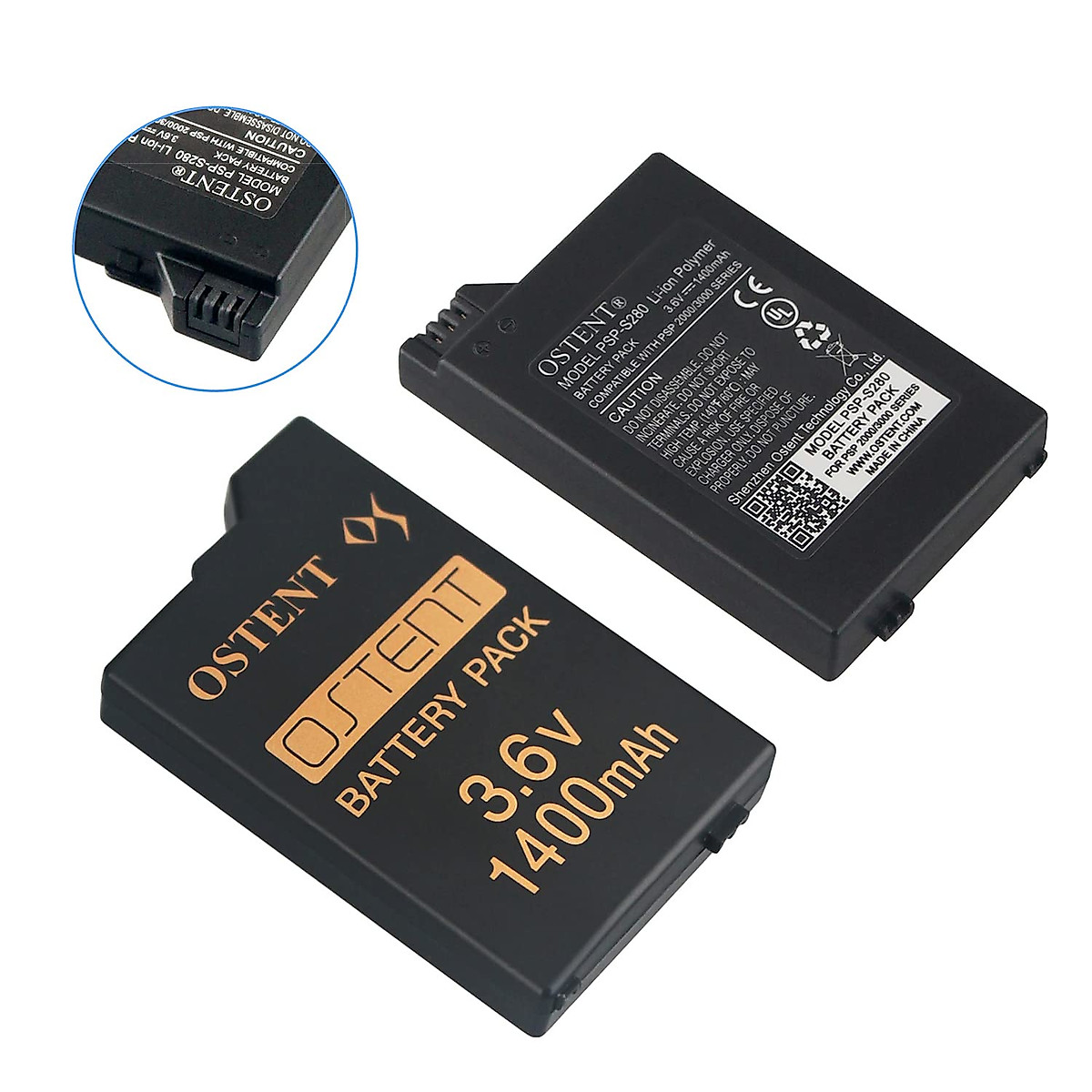 OSTENT Real 1400mAh 3.6V Lithium Ion Li-ion Polymer Rechargeable Battery Pack Replacement Upgraded Version for Sony PSP 2000/3000 PSP-S110 Console Video Games