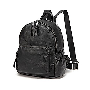 VASCHY Mini Backpack Purse, Cute Faux Leather Small Backpack Purse for Women with Double Compartment Black