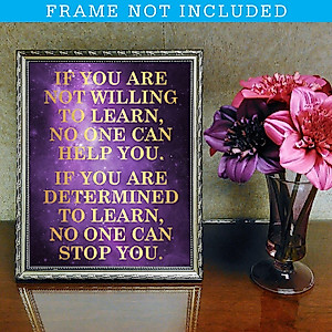 Motivational Wall Art for Office - Gold Foil 8 x 10 Unframed Prints - Positive Inspirational Quotes Encouraging Poster for Living Room Bedroom Bathroom Decor