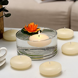 KNOURT 12 Pack Floating Candles, 3” Ivory Unscented Dripless Wax Burning Candles, for Weddings, Party, Cylinder Vases, and Home Decorations…