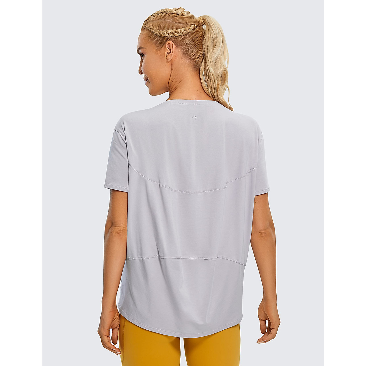 CRZ YOGA Women's Pima Cotton Short Sleeve Shirts Boat Neck Loose Fit Gym Workout T-Shirt Athletic Casual Tops Iced Iris Medium