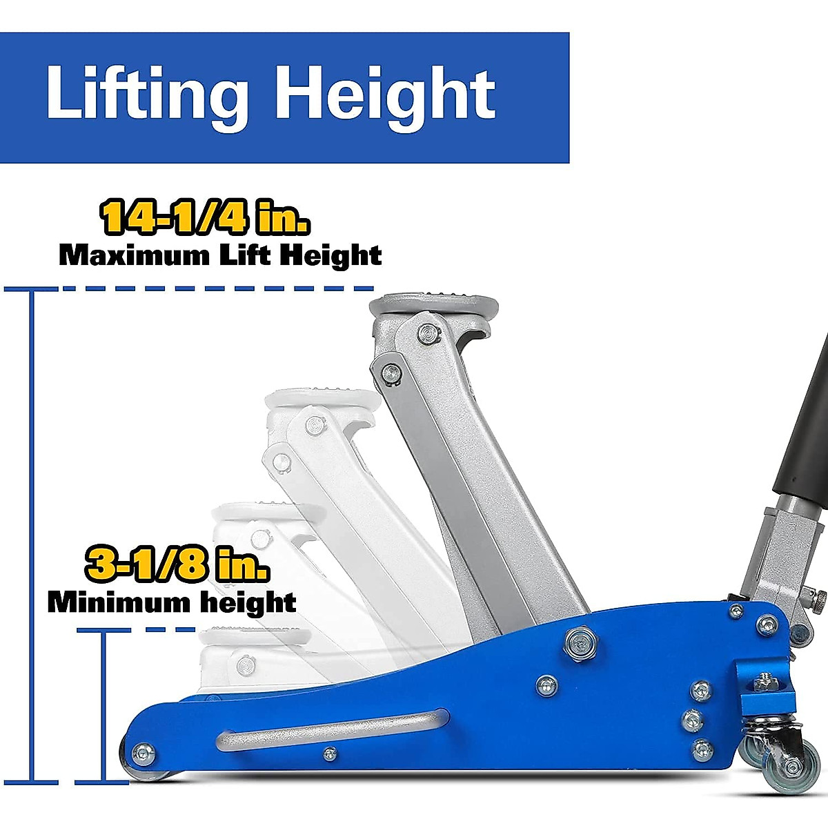 BILT Hard Aluminum and Steel Floor Jack, Low Profile Hydraulic Racing Floor Jack with Dual Piston Rapid Pump, 1.5 Ton Capacity (3,000 lb), Blue