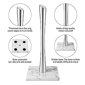 Welisya Marble Paper Towel Holder Silver Countertop,Standing Kitchen Paper Towel Holder Roll Holder- for Kitchen Bathroom Countertop, Standard Paper Towel Holder (with Marble Base)