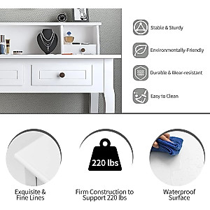 DMAITH Small Writing Desk with Hutch, 32 Inch Home Office Desk with Drawers, Study Table Computer Desk for Student, Vanity Makeup Dressing Table Save Space for Bedroom, White