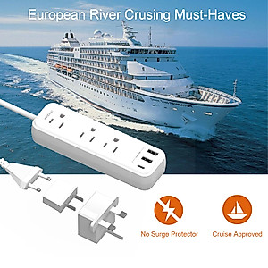 European Travel Plug Adapter, WRXDMC International Travel Plug Adapter, US to UK Europe Plug Adapter, Power Strip for EU/UK/US, 3 USB Ports, 3 AC Outlets, 5ft Cord,Travel necessities in most countries