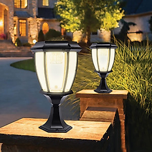 2PCS Solar Post Light Fixtures, Outdoor Waterproof Post Lantern, Solar Lamp Post Lights, Solar Powered Lamps with Pier Mount Base, Fence Post Cap Lights for Yard, Garden, Pathway (2PCS)
