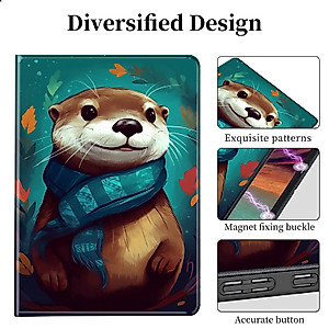for Samsung Galaxy Tab S8 Plus 2022/Tab S7 FE 2021/Tab S7 Plus 2020 12.4" Tablet Case,PU Leather Slim Anti Slide Folding Stand Cover with Auto Wake/Sleep for Tab S8+/ S7 FE/ S7+,Happy Otter Scarf