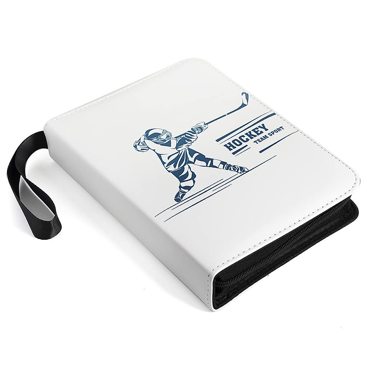 Leatherette 4 Pocket Trading Card Binder Album Holder Pages Folder Protector for Ice Hockey Trading Cards TCG - Top loading 3 Ring Zip Card Binder Album Hockey Cards