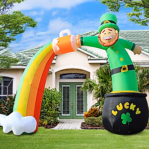 DomKom St Patricks Day Inflatable Decorations,7ft Giant Leprechaun Rainbow Arch with Gold Coin Pot,Built-in Bright LED Lights,in/Outdoor Lucky Day Holiday Lawn,Yard,Garden,Patio Décor