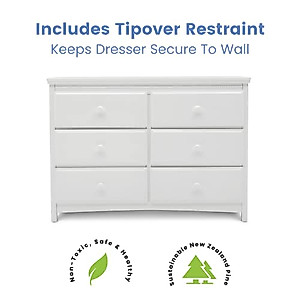 Delta Children Emerson 6 Drawer Dresser, Greenguard Gold Certified, Bianca White