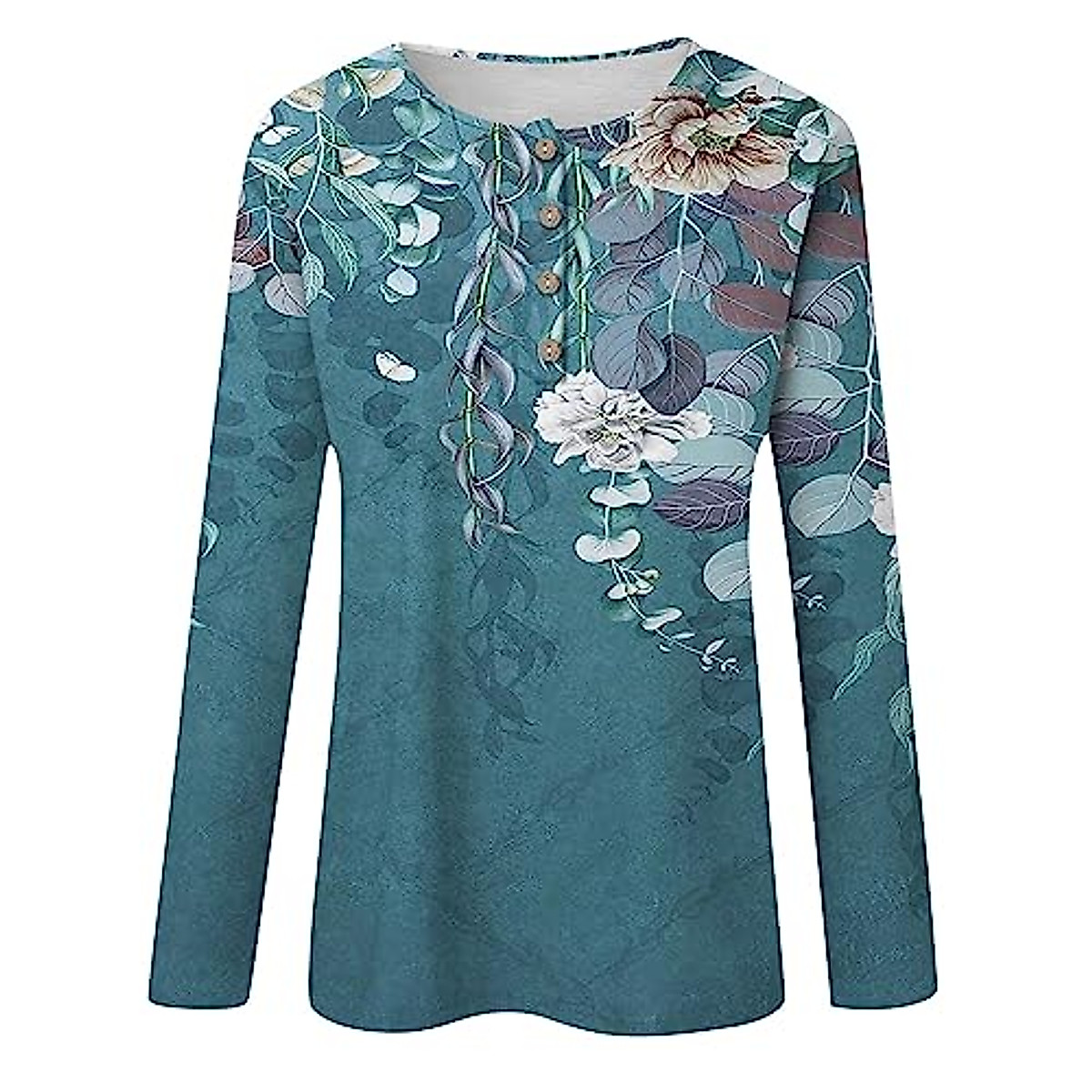 Women's Tops Fall Comfortable Blouse Printed Loose Fit Pullover Casual Tunic Button Down Full XL Mattress Topper Shirt Long Sleeve Tshirt Neck Shirts for Women（4-Blue,Small）