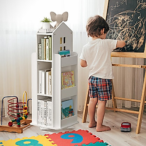 Nisorpa Rotating Bookshelf 360° Display Floor Standing Bookcase Freestanding Storage Organizer Holder Book Rack for Kids Multi-Functional Bookshelf Organizer 37.4'' x 13.38'' x 13.38''
