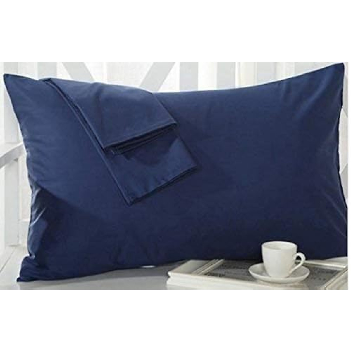 Toddler Travel Pillow Cases 12x16 Set of 2 Piece Zipper Closure 500 Thread Count 100% Egyptian Cotton Travel Pillow Covers, 12 x 16, Navy Blue Solid