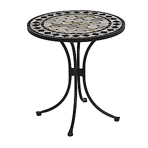 Home Styles Small Outdoor Bistro Table with Marble Tiles Design Table Top Constructed From Powder Coated Steel, Black, 27.5Lx27.5Dx30H
