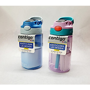 Contigo Kids Autospout Water Bottle, 2 Pack - Plastic, 14oz - Leak and Spill Proof Bottles, Ideal for Travel and Activities, Easy-Clean - Cotton Candy/Grape Sorbet