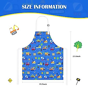 ASPMIZ Blue Kids Apron, Cartoon Vehicles Toddlers Apron for Boys, Tractor Childrens Aprons for Girls Adjustable Waterproof Child Apron for Gardening Crafting Cooking, Kids Boys Girls Gift