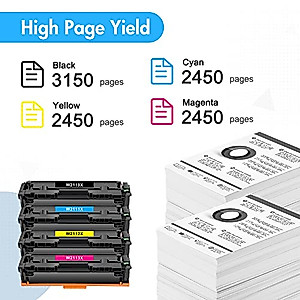 206A 206X Toner Cartridges 4 Pack High Yield (with Chip) Compatible Replacement for HP 206X 206A W2110X W2110A Color Pro MFP M283fdw M255dw M283cdw M283 M255 Printer Ink (Black Cyan Yellow Magenta)