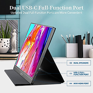 KYY Portable Monitor 15.6'' 1080P FHD USB-C Laptop Monitors w/Smart Cover & Dual Speaker, HDMI Computer Display IPS HDR External Gaming Monitor for PC Phone Mac Xbox PS4 Switch[Upgraded]