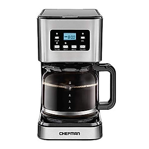 Chefman 12-Cup Programmable Coffee Maker, Electric Brewer, Auto Shut Off, Digital Display w/Auto-Brew Function, Anti-Drip Pot, Reusable Filter for Fresh Grounds, Square Stainless Steel, Glass Carafe