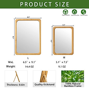 Jasefa Natural Bamboo Desk Table Mirror, Folding Makeup Mirror with Handheld/Stand,Portable Small Desktop Cosmetic Mirror Good for Travel, Cosmetic, Office,6.5" W x 9.1" L