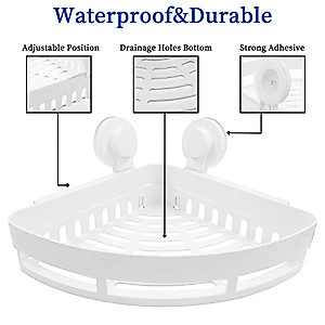 suiwotin Corner Shower Caddy Suction Cup, Vacuum Adhesive Bathroom Shower Shelf, No-Drilling Removable Shower Storage Organizer, Waterproof Shower Basket for Kitchen (White)