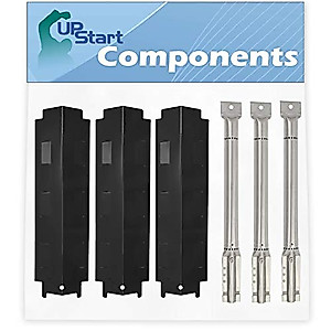 3-Pack BBQ Grill Heat Shield Plate Tent & Tube Burner Replacement Parts for Kenmore 415.16123801 - Compatible Barbeque Stainless Steel Pipe Burners & Porcelain Steel Flame Tamer, Guard, Deflector