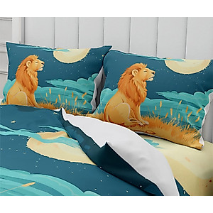 Moinlizy 3D Lonly Lion and Moon Printed Duvet Cover Set Bedding Sets Twin Size with 1 Piece Duvet Cover 2 Pieces Pillow Cases Ultra Durable Microfiber No Comforter